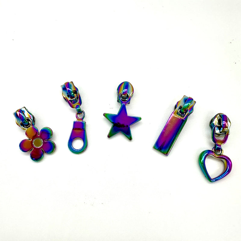 HARDWARE: FIVE Metal Zip Pulls Bundle (Rectangular, Flower, Circle, Ho ...