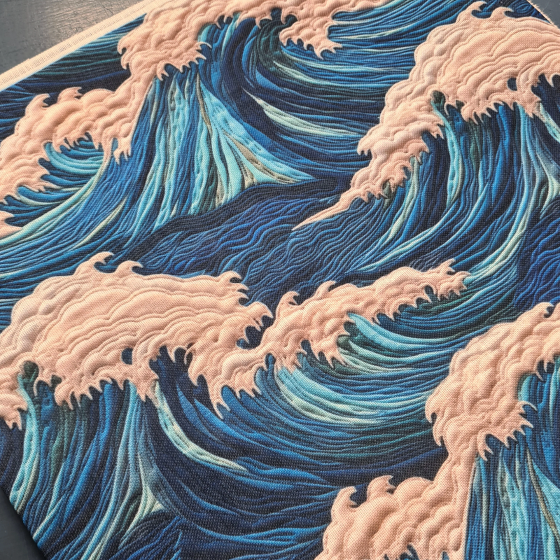 French Velvet 'Ocean Waves Embroidery Effect': PRECUT Approx 50cm x 45 ...