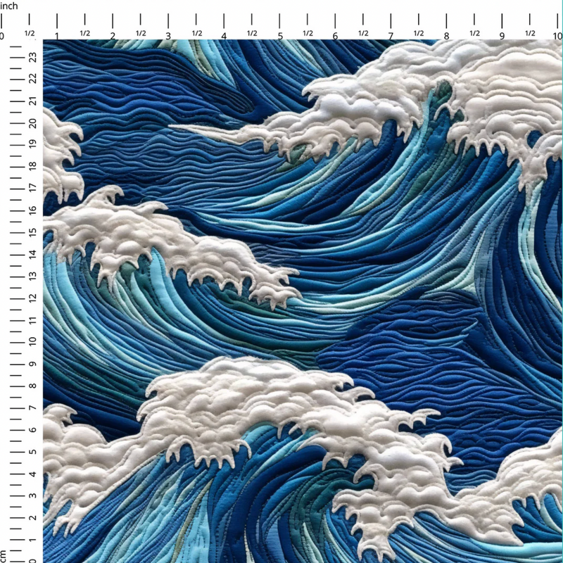 French Velvet 'Ocean Waves Embroidery Effect': PRECUT Approx 50cm x 45 ...