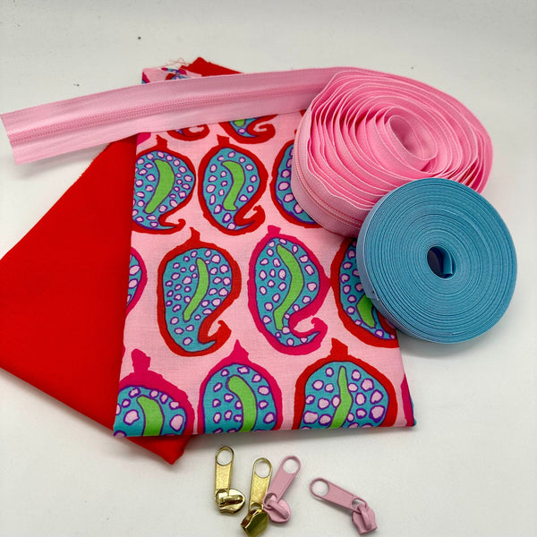 FABRIC KIT + BINDING + ZIP: Spiral Case: KFC 'Pasha Paisley' Pink with ...