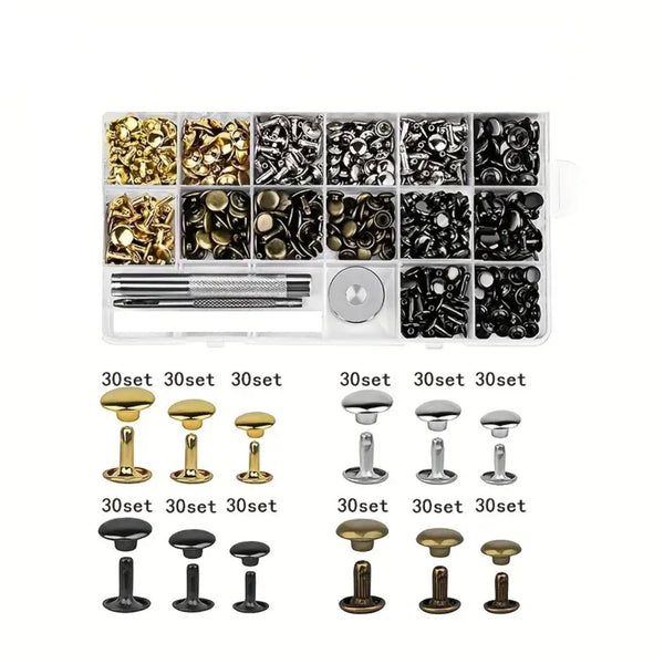 TOOLS: Double Cap Rivets Set (360 sets): 6mm + 8mm SIZES: with Punch T ...