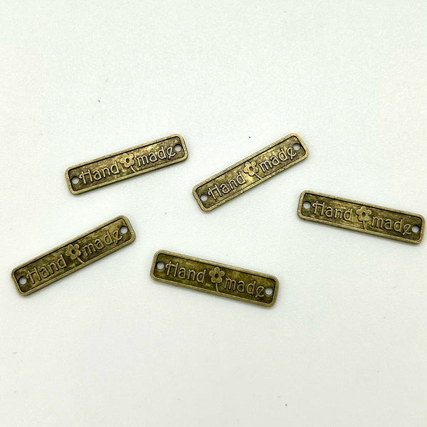HARDWARE ACCESSORY: 1" Rectangular "handmade" METAL Tags: Set of 5 in ...