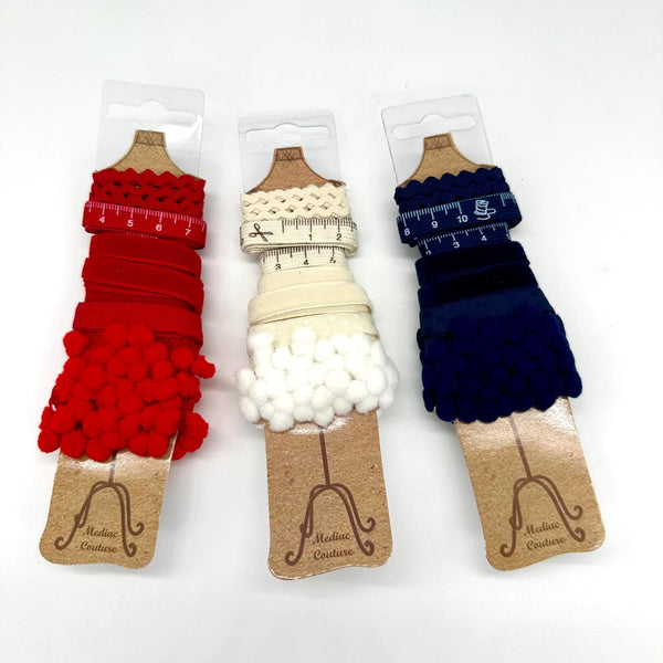 TRIM: Trio of "Mannequin" Ribbon and Trim Assortments in Red, Cream/Iv ...