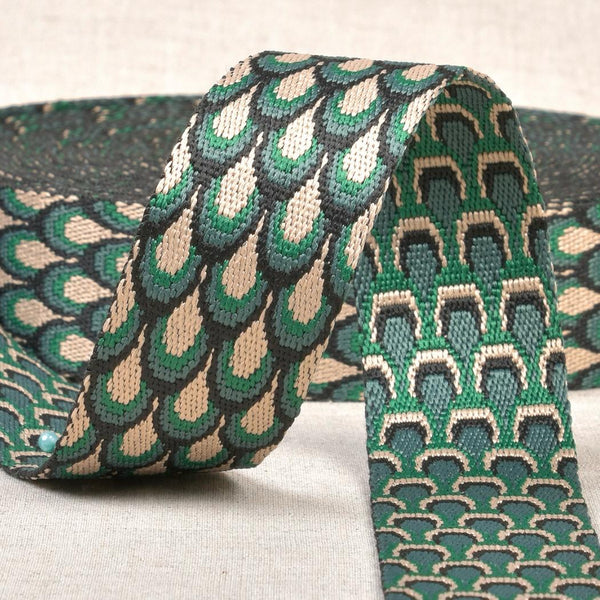 Webbing: 1½" / 38mm Wide: Peacock Design: Khaki Green: PRECUT 3½m leng ...