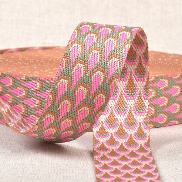 Webbing: 1½" / 38mm Wide: Peacock Design: by the METRE: Raspberry ...