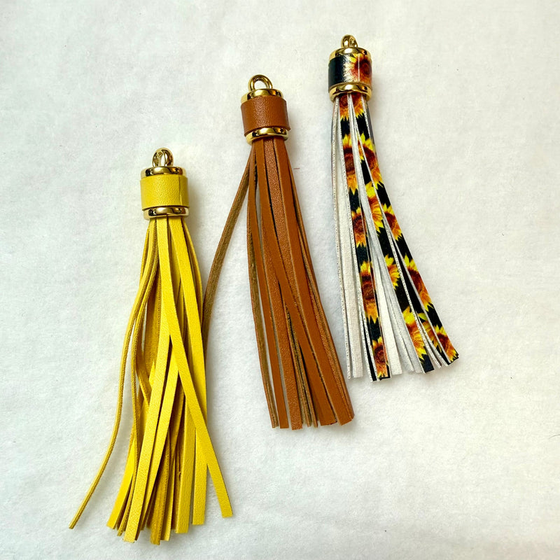 ACCESSORY: Lucky Dip TRIO of 10cm PU Leather Tassel Pendants: Assorted ...