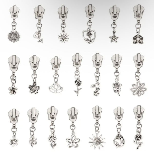 HARDWARE LUCKY DIP: Metal Zip Slider with FLOWER Zipper Pull (design w ...