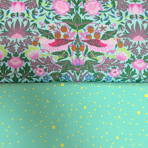 HALF METRE DUO: Kaffe Fassett x Morris & Co 'Strawberry Thief' Aqua ...