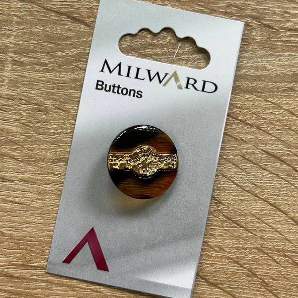 BUTTON: Milward 1269 G: Tortoiseshell Effect with Gold detail 1" Diame ...