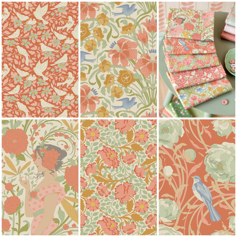 Tilda | Songbird: FIVE Fabrics CUT TO ORDER in ¼m increments: CORAL ...