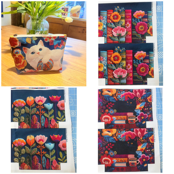 French VELVET Cosmetic Bags: Set of 4: Embroidered Flowers Collection ...