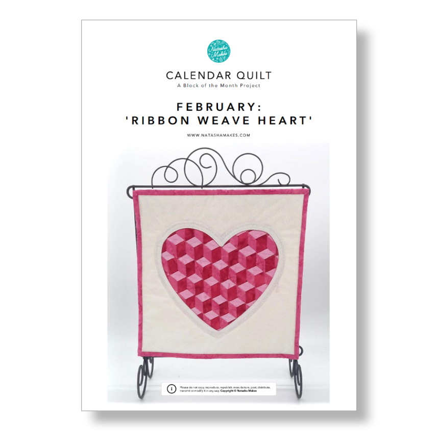 INSTRUCTIONS with Template: Calendar Quilt | BLOCK 2 'Ribbon Weave Hea ...