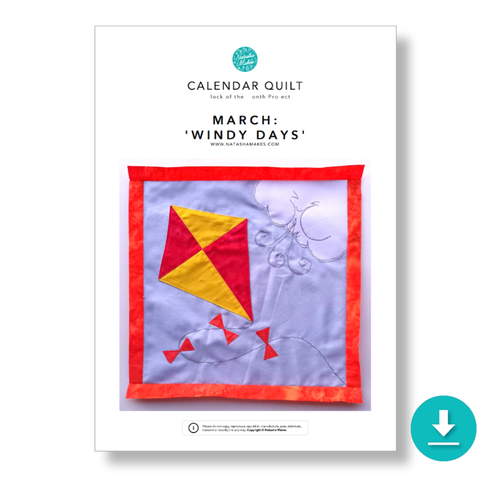 INSTRUCTIONS with Template: Calendar Quilt | BLOCK 3 'Windy Days': DIG ...