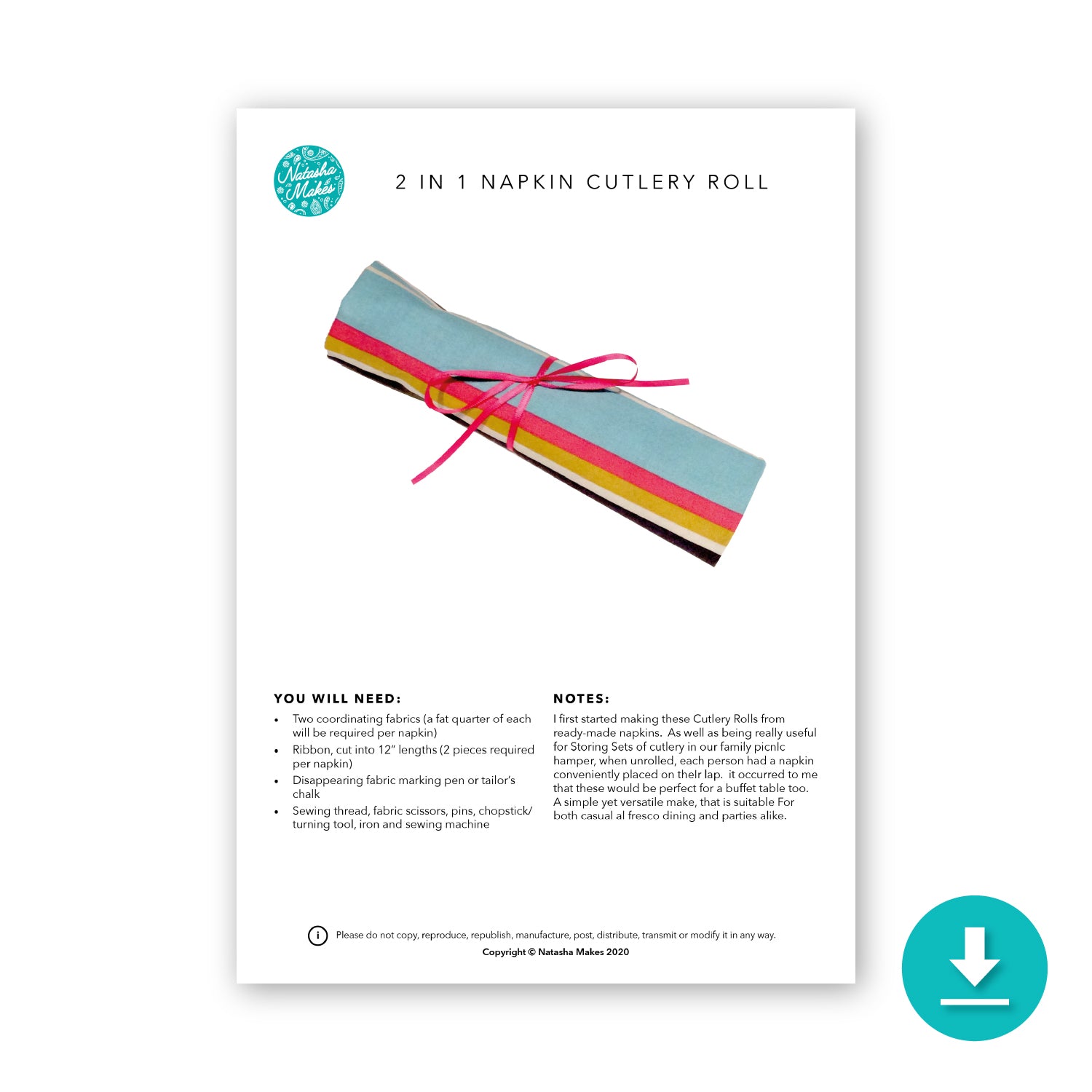 INSTRUCTIONS: 2 in 1 Napkin & Cutlery Roll: DIGITAL DOWNLOAD – Natasha ...