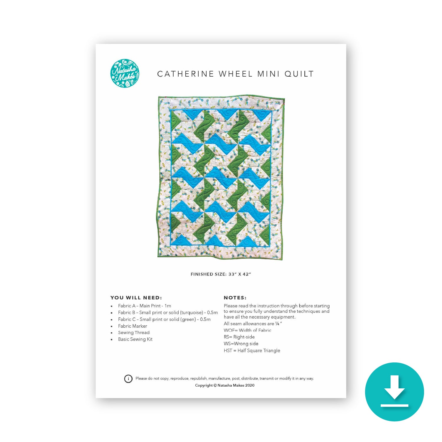 INSTRUCTIONS: Catherine Wheel Mini Quilt: DIGITAL Download – Natasha Makes
