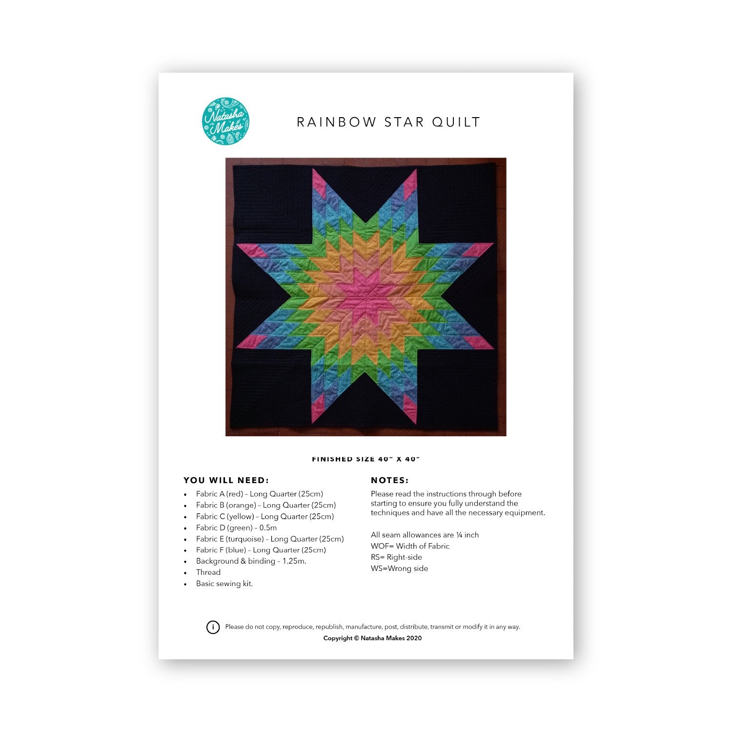 INSTRUCTIONS: Rainbow Star Quilt Pattern, PLUS Cushion/Bag: PRINTED VE ...
